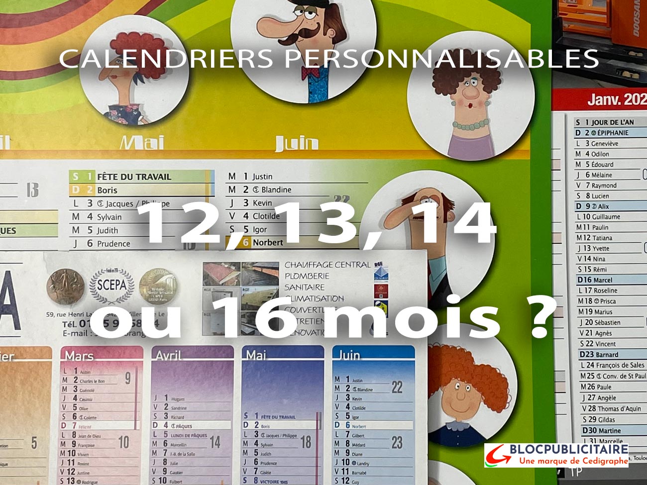 Calendrier professionnel cartonné rembordé - Bloc Publicitaire